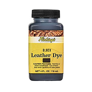Fiebing's Leather Dye 4oz Black - Alcohol Based penetrating & Permanent Leather dye