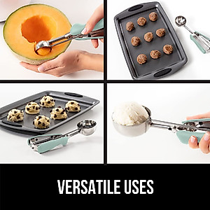 Gorilla Grip Stainless Steel Multipurpose BPA-Free Spring Scoop, 2 TBSP, Melon Ballers, Cookie Dough Scoops, Perfect Portion Sizes, Easy Squeeze and Clean Release, Scooper Size 30, Mint