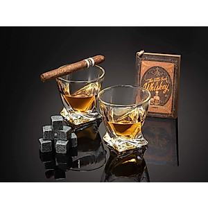 ROCKSLY Full Barrel BAR Set: Men’s Premium Whiskey Stones Gift Box, Wood Case & Stand, 2 Glasses, 8 Stones, Tongs, Carry Bag, & Cocktail Cards, 14 Pcs