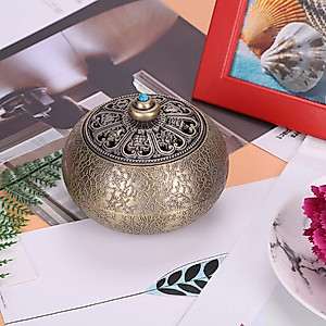 Incense Burner Holder Alloy Censer Burner with Hollow Cover Buddha Metal Incense Stick Holder Windproof Sandalwood Charcoal Stove Church Censer Ash Catcher for Home Office Tea House Yoga Studio Decor