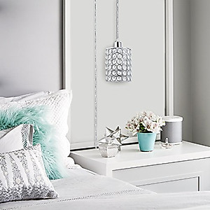 Globe Electric 65142 1-Light Cylindrical Plug-in Pendant, Polished Chrome Finish, Caged Crystal Shade, Clear 15ft Cord, in-Line On/Off Rocker Switch, E26 Base Socket, Ceiling Hanging Light Fixture