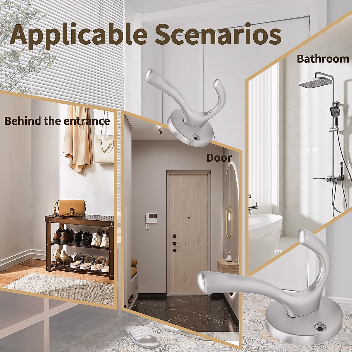 Zorfeter Brushed Nickel Towel Hooks Bathroom Coat Hook - Heavy Duty Decorative Hooks Door Hanger for Robes, Clothes, and Towels - Wall Mounted Cabinet Closet Hooks, Pack of 2