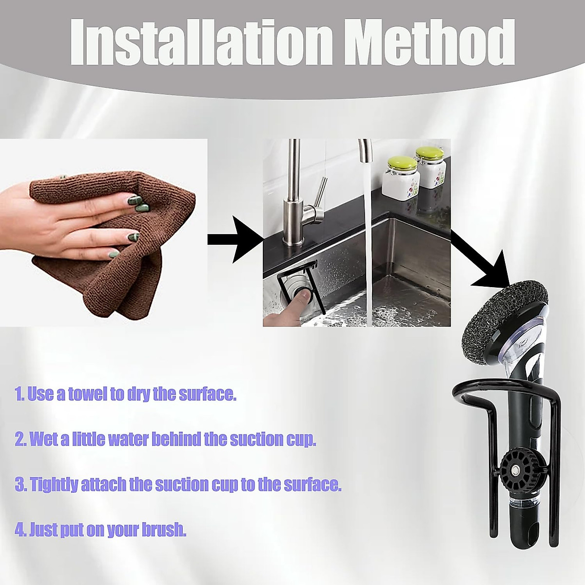 Ginyrerd 2Pcs Mini Self-Adhesive Sink Sponge Holder for Kitchen Sink Dish Wand Holder Sink Brush Holder No Drilling Dish Brush Holder,Strong Stickiness,Black