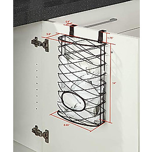 SunnyPoint Over Cabinet Kitchen Storage Organizer Holder or Basket - Hang Over Cabinet Doors in Kitchen/Pantry - Holds up to 50 Plastic Shopping Bags (BROWN)