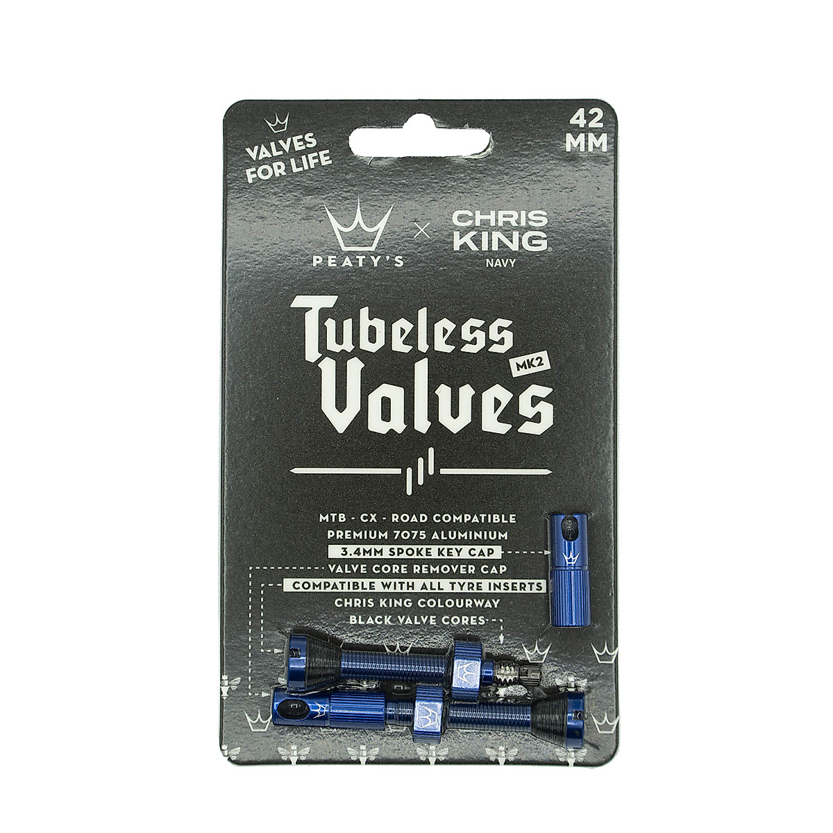 Peaty's x Chris King (MK2) Tubeless Valves, 42mm, Navy
