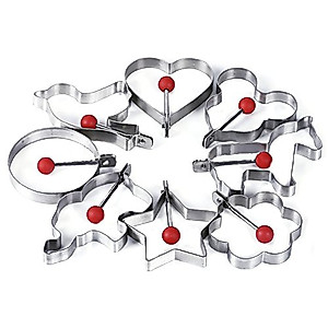 Marsrut 9 PCS Fried Egg Mold Stainless Steel Pancake Cookie Maker for Kids - Heart bird apple elephant horse flower ring mould with Gift Box