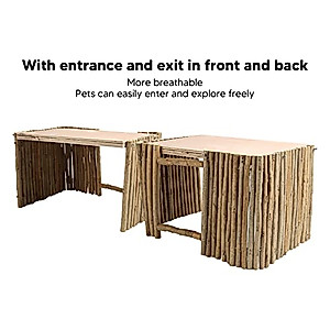 HEEPDD Wooden Small Pet Hideout, Breathable Fence Small Animal Hideout Hut with Platform for Hamster Guinea Pig Bunny Chinchilla