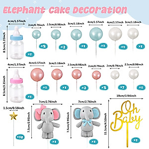 49 PCS Elephant Cake Decoration Oh Baby Cake Topper Pearl Balls Cake Picks Mini Milk Bottle Star Cake Topper for Elephant Theme Birthday Party Supplies Gender Reveal Party Supplies