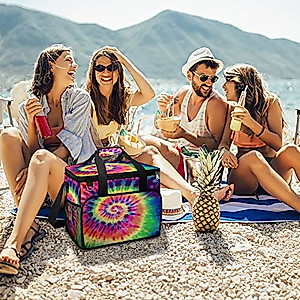 Tie Dye Insulated Bag Portable Ice Box Cooler Shoulder Pack with Side Pocket for Grocery Shopping Picnics Work Meals