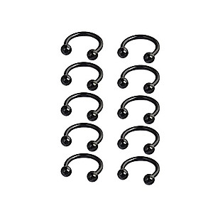 Ruifan 10PCS 16G 8mm CBR Horseshoe Circular Rings Black Titanium Anodized 316L Surgical Steel for Lip, Septum Piercing Jewelry & Cartilage 3mm Balls