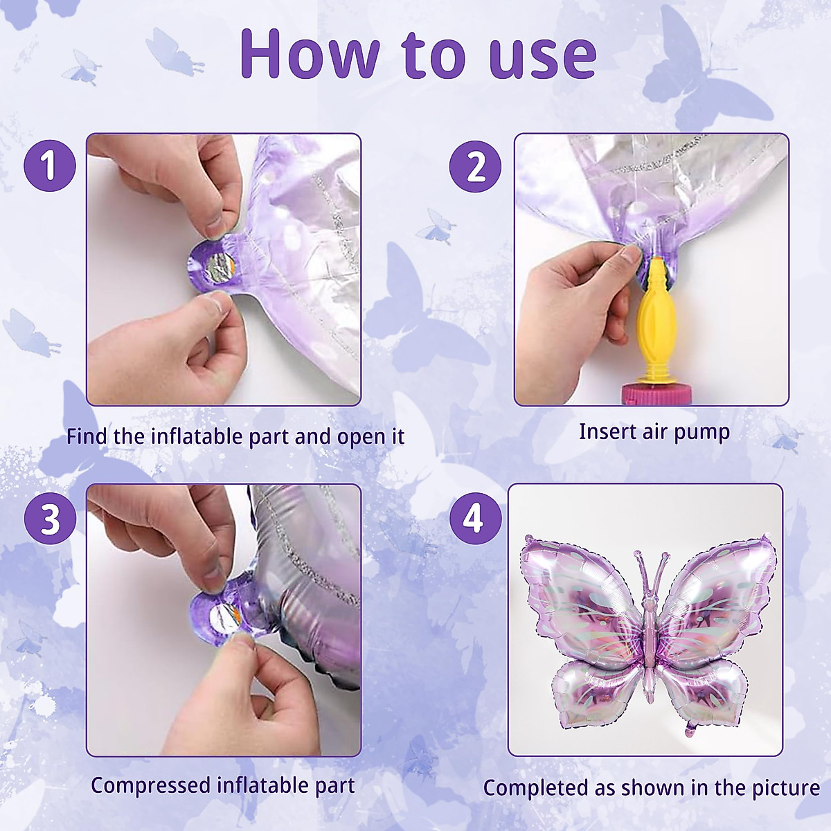 AEXHOT 8PCS Butterfly Balloons, Gradient Giant Butterfly Foil Mylar Balloon Butterfly Birthday Decorations for Butterfly Theme Birthday Party Wedding Supplies (Pink Purple, Purple)