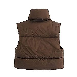 Womens Winter Coats With Hood, Women'S Puffer Vest Coat Tank Top Bomber Lightweight Stand Collar Zip Solid Quilted Jacket Women Coat Jackets Chamarras Colombia Jacket Coats (S, Brown)