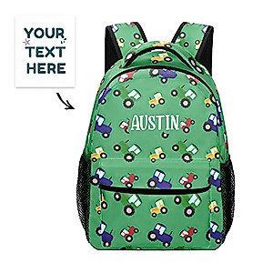 CustomLife Personalized Green Tractors School Backpacks Bookbag Travel Pack for Boys Girls Men Women, 16.5''(H) x 12.2''(L) x 5.9''(W)