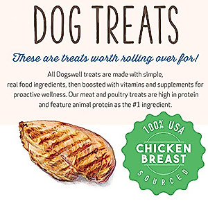 DOGSWELL Hip & Joint Dog Treats 100% Meaty, Grain Free, Glucosamine Chondroitin & Omega 3, Chicken Soft Strips 20 oz