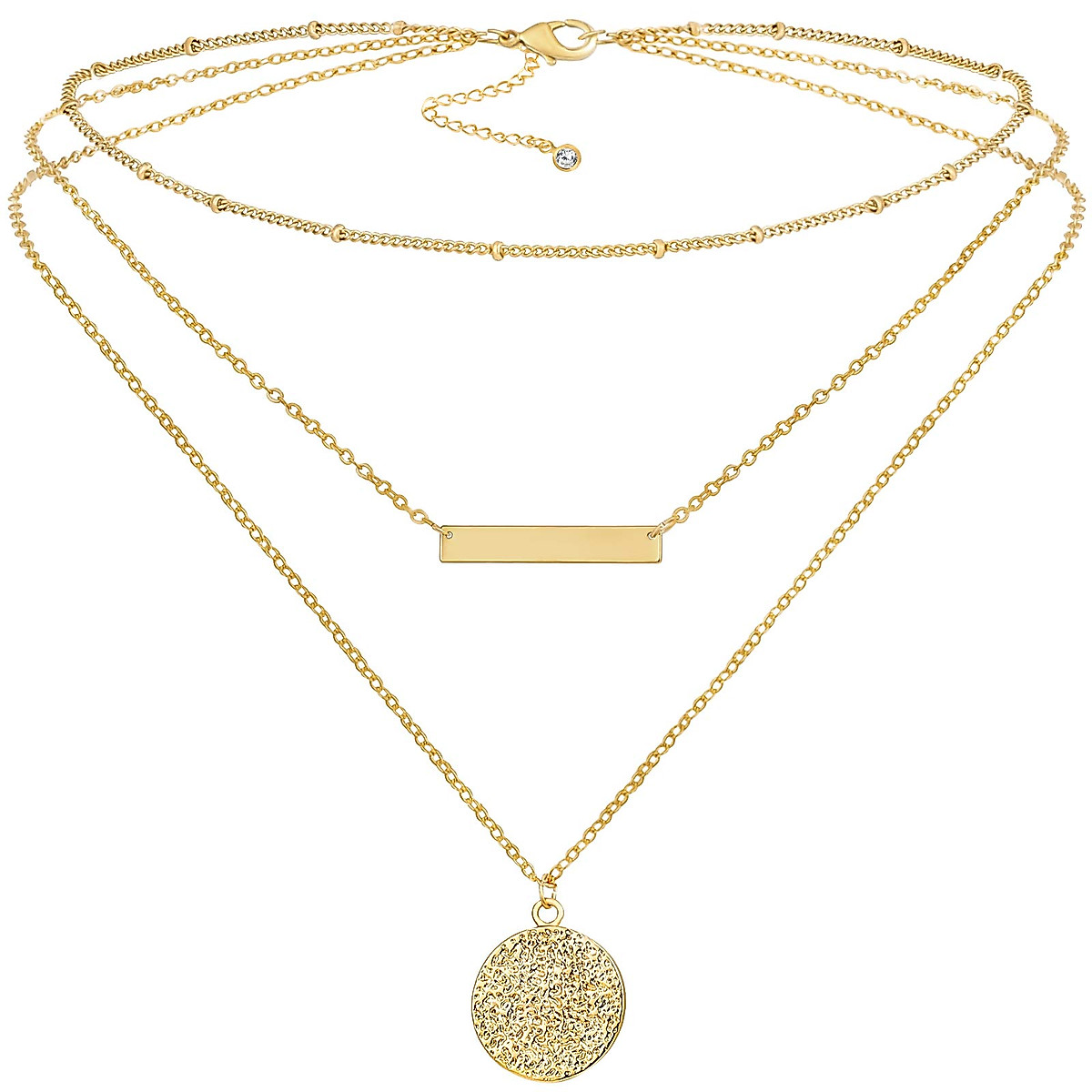 Fiusem Gold Layered Necklaces for Women, Dainty 14K Gold Plated Moon Pendant Necklace and Choker Necklaces for Women, 15”, 16”, 18”