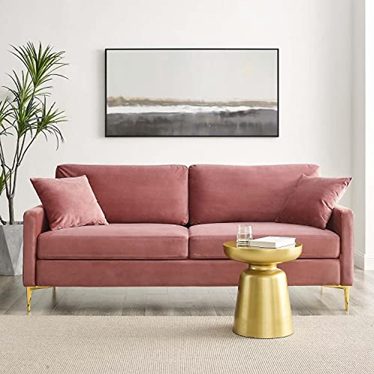 Modway Juliana Performance Velvet Upholstered Sofa, Dusty Rose