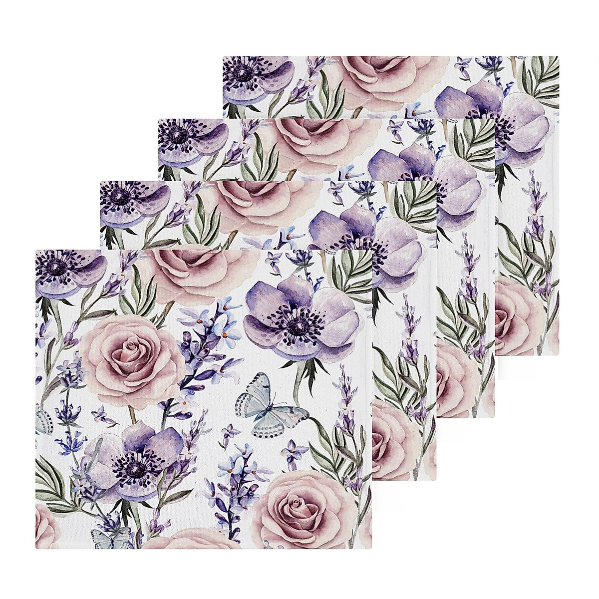 FUGIDOG Watercolor Lavender Rose Washcloths Set of 2-12 X 12 Inch Highly Soft & Absorbent Cotton Wash Cloths Face Towel Bath Hand Towels for Bathroom Spa Gym Kitchen