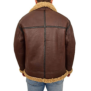 A1 FASHION GOODS Mens Brown Real Sheepskin B3 Flying Bomber Jacket Shearling Aviator Pilot Coat Larry (XXX-Large)
