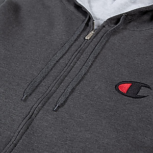 Champion Mens Big and Tall Full Zip Hoodie Classic Embroidered Logo (4X, Charcoal Heather)