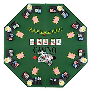 Giantex 48" Poker Table Top, 8 Player Foldable Texas Holdem Poker Mat Layout w/Carrying Bag, Cup Holders, Chip Trays, Portable Anti-Slip Blackjack Octagonal Poker Table Topper for Card Casino Game