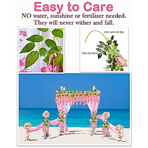 Shitime 12 Pack 43" Artificial Flower Wisteria Hanging Flowers, Vine Ratta Garlands for Home Party Wedding Garden Outdoor Office Wall Decoration. (Pink)