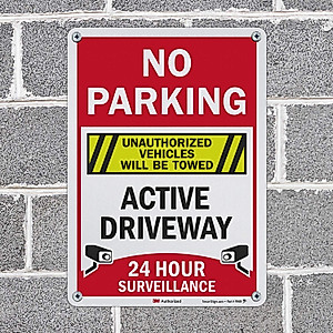 SmartSign “No Parking - Active Driveway, 24 Hour Surveillance, Unauthorized Vehicles Will Be Towed” Sign | 10" x 14" 3M Engineer Grade Reflective Aluminum