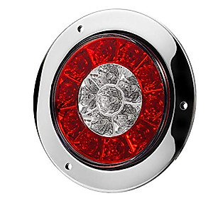 Partsam 2Pcs 4" Inch Round LED Trailer Tail Lights White Red Taillights Flange Mount 16 LED DC 12V Sealed Waterproof Stop Brake Tail Running Reverse Backup Lights Lamps for RV Trailer Trucks