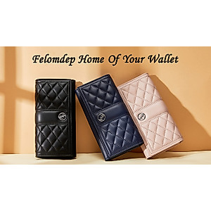 Felomdep Womens Wallet Medium Size Trifold Rfid Blocking Soft PU Leather Large Capacity Long Blue Shopping Wallet For Lady Travel Document Accessories Holder For Passport,Credit Card,Vaccine Card etc