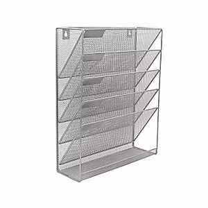 superbpag Hanging File Organizer, 5 Tier Wall Mount Document Letter Tray Organizer, Silver
