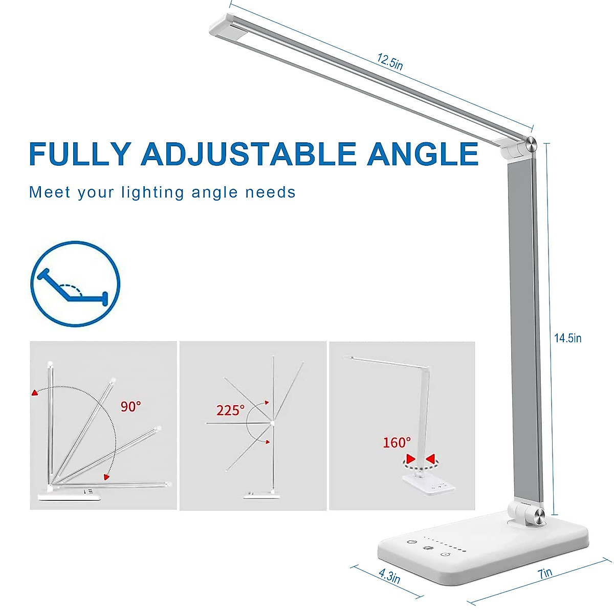 LED Desk Lamp with USB Port, Desk Light with 10 Brightness 5 Color Temperature, Soft Table Lamp for Reading, Office and Home, Touch Control, 30/60 Timer Off, No Glaring