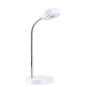 Globe Electric Energy Star Integrated LED Desk Lamp, Matte White, Chrome Gooseneck, 5 Watts, 250 Lumens 12646
