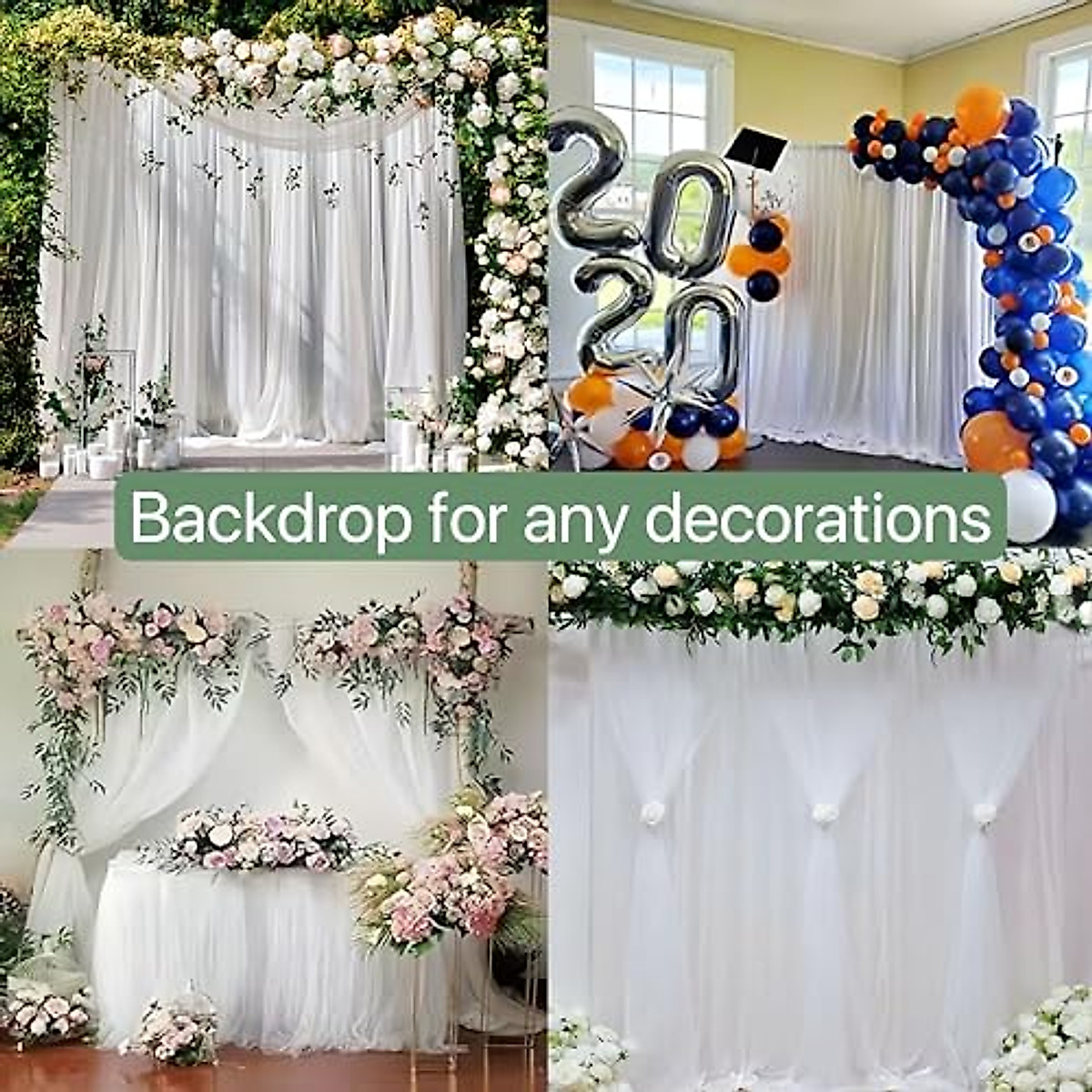 Chiffon Double White Background Curtain Background Tulle Curtain Baby Shower, Wedding, Engagement Party Birthday Photography Home Decor