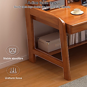 Solid Wood Writing Desk, Mid-Century Modern Computer Desk with Hutch and 2 Drawers,Simple Study Table Home Office Workstation with Open Storage Shelf(80x60x105cm(31x24x41in), Walnut)