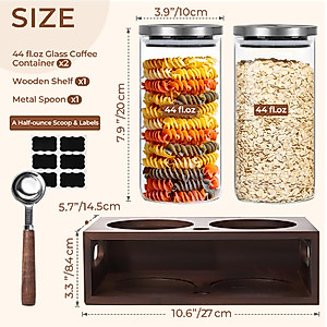 ComSaf Coffee Container for Ground Coffee, 44 OZ Coffee Canister with Stainless Lids, 2 PCS Glass Coffee Storage Container with Shelf, Coffee Bean Storage Jars with Metal Scoop Coffee Bar Accessories