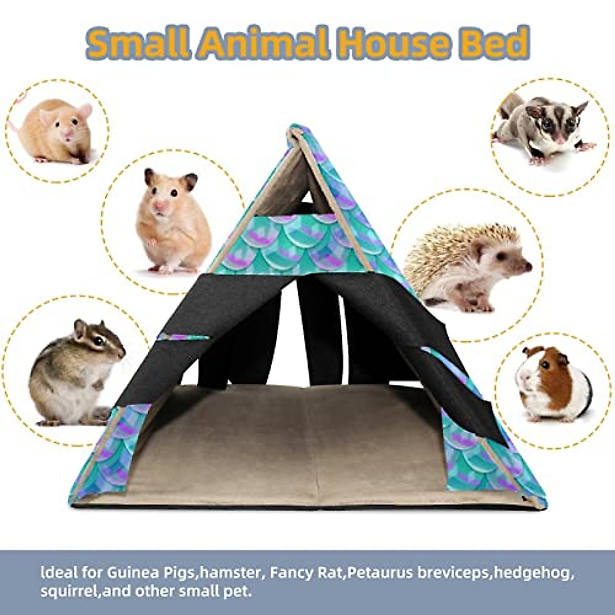 Green Mermaid Scale Pattern, Hamster House Habitat Bed for Small Animal Hamster Gerbils Chipmunks Squirrels Hedgehogs Guinea Pigs Habitat Decor