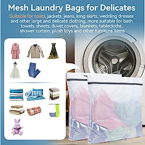 Hoodeet Mesh Laundry Bags for Delicates,30"x30" Extra Large Laundry Bags Mesh Wash Bags for Washing Machine, Delicate Laundry Bag, Travel Clothing Storage Bags for Cruise, Camping, College (2 Pack）