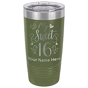 LaserGram 20oz Vacuum Insulated Tumbler Mug, My Sweet 16, Personalized Engraving Included (Camo Green)