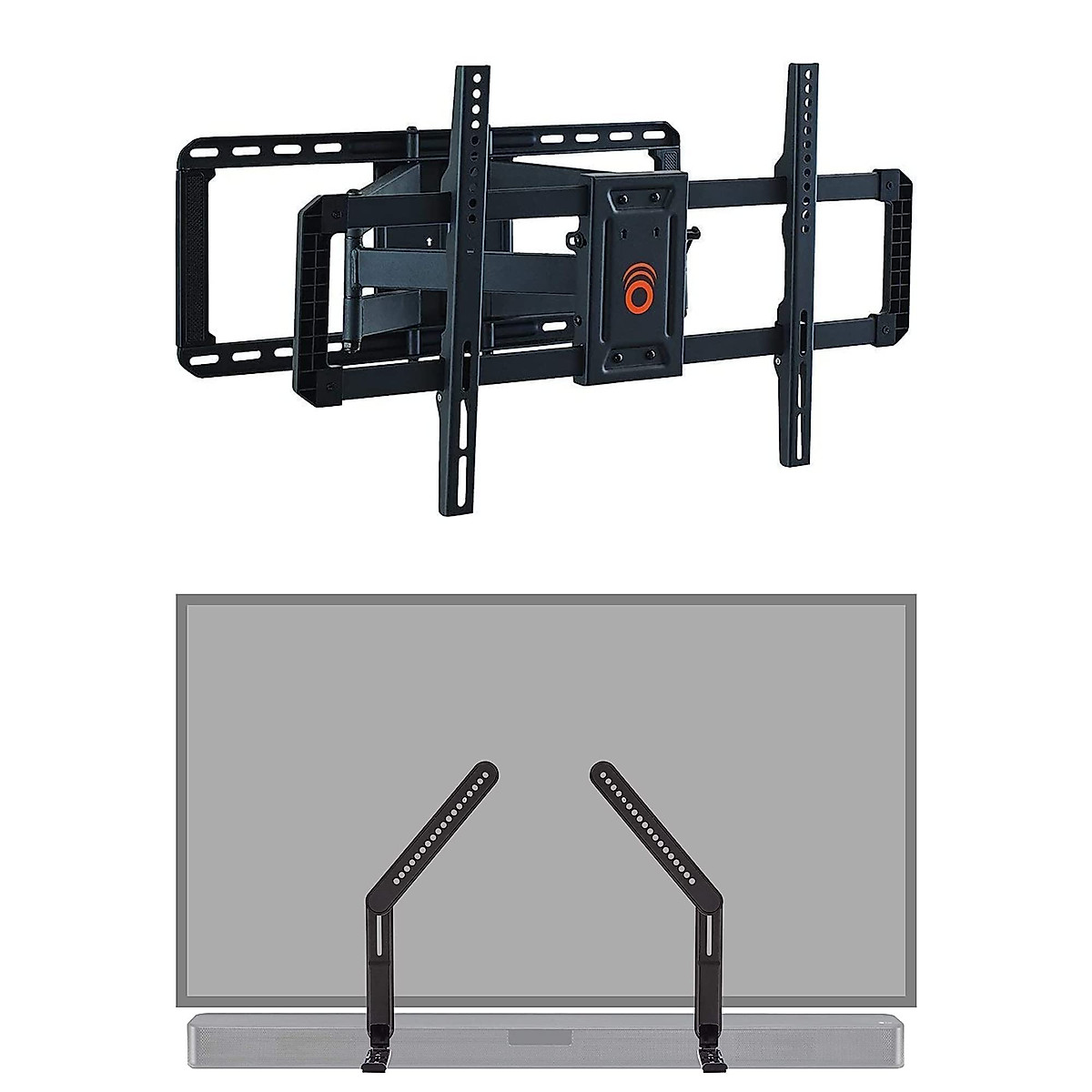 ECHOGEAR Full Motion TV Wall Mount & Sound Bar Mounting Bracket - for Big TVs Up to 90" - Height Adjustable Soundbar Mount
