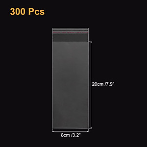 uxcell 300Pcs Clear Cello Bags, 3" x 8" Plastic Self Sealing OPP Cello Treat Bags Cello Poly Bags for Packing Cookies Candy Jewelry Gifts, Clear