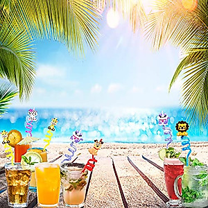 zhenzhe 24 Jungle Party Favors Reusable Straws, Jungle Animal Plastic Straws, Animal Theme Drinking Straws for Kids Jungle Birthday