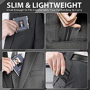 HitTopss Minimalist Wallet for Men, RFID Blocking, Slim Aluminum Metal Money Clip Wallet with Clear ID Card Holder, Holds up 15 Cards with Cash Strap, Ultra-Thin Credit Card Holder Carbon Fiber Wallet