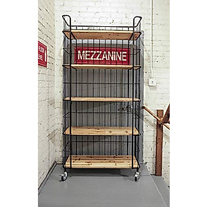 Creative Co-Op 5 Tier Wood Shelves with Metal Frame & Caster Wheels