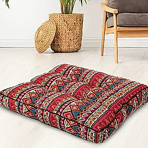 TUNKENCE Chair Mat Chair Cushions Cute Bohemian Outdoor Patio Chair Seat Pads Square Floor Pillow Kitchen Chair Seat Cushion Pads for Patio Porch Swing Garden Kitchen,19.7Inch