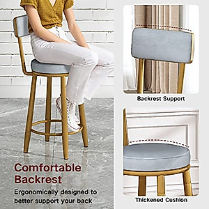 Hooseng Bar Table and Chairs Set, 3-Piece Bistro Pub Dining Table Set, Faux Marble High Top Bar Table and 2 Upholstered Stools w/Backrest, Space Saving Kitchen Table Set for Home to Restaurant, Grey