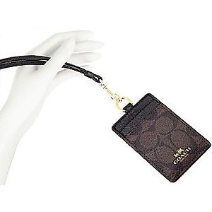 COACH Women's Outlet Card Case Embossed Pattern Lanyard Id Identification Cases, One Size, Brown/Black