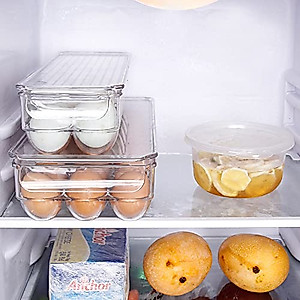 BELWAD 2 Pack Clear Food Grade PET Egg Holder with Lids & Handle,Large Capacity Stackable Fridge Egg Organizer Bin,Fits 14/21 Eggs,Transparent