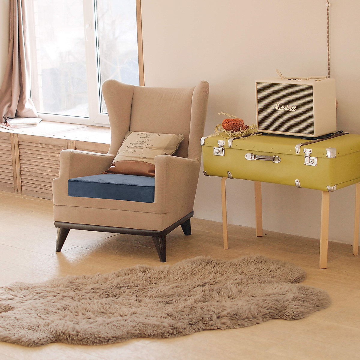 Large 20x20x5 Soft Memory Foam Chair Seat Cushion for Recliner, Couch, Armchair with Velvety Washable Cover, Non-Slip Base for Tailbone Pain & Pressure Relief - Floor Cushion - Gray