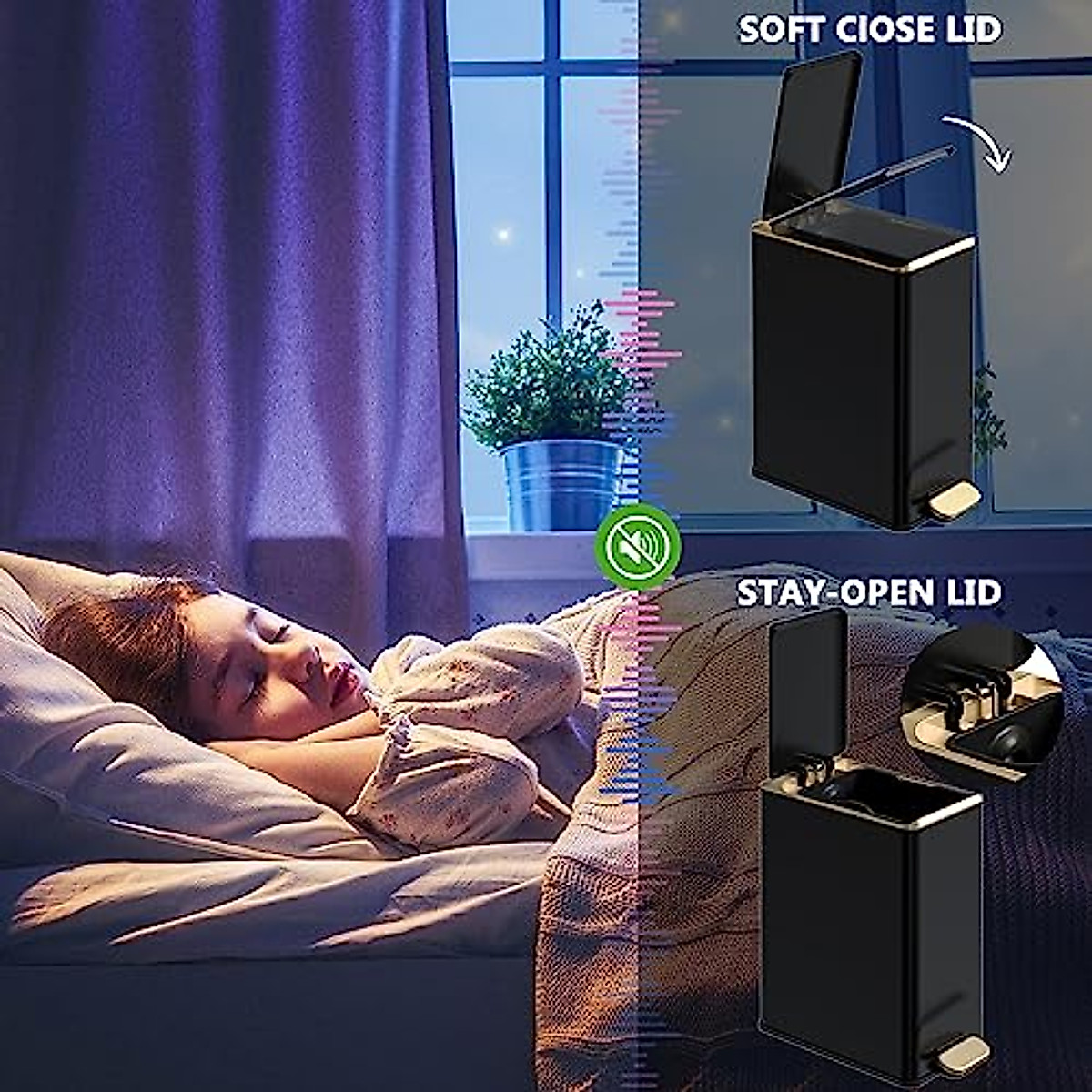 CEROELDA Bathroom Trash Can with Lid-Stainless Steel Step Slim Garbage Can-Metal Wastebasket with Lid-10L/2.6 Gallon Rectangle Pedal Trash Bin for Narrow Office, Kitchen, Bedroom, Toilet (Black)