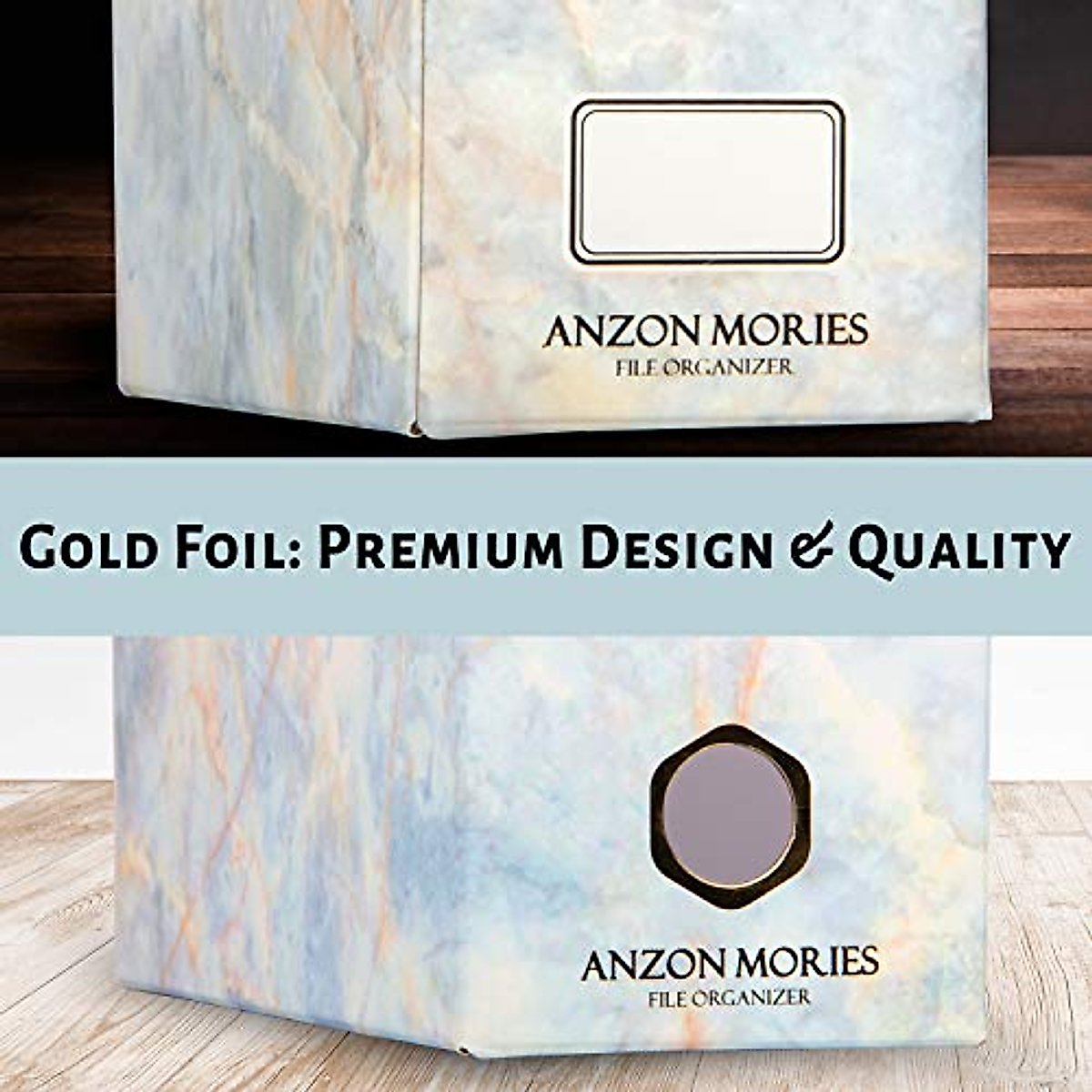 Magazine File Holder with Golden Marble Design 2 Pack, Premium Document Storage Box, Book Bin, Desk File Rack, Perfect for A4 Size Document, Office Folder, Newspaper Tray