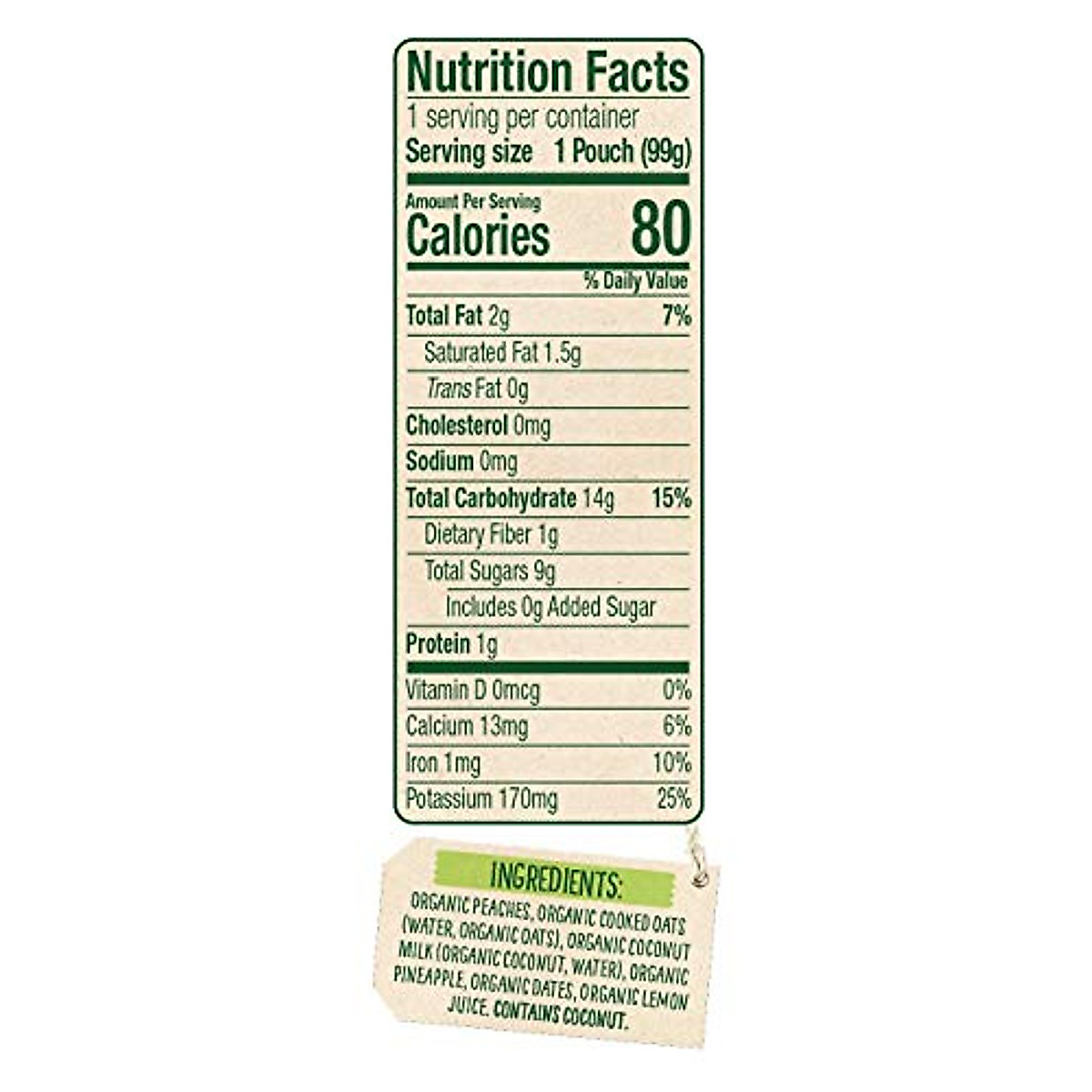 Sprout Organic Stage 2 Baby Food Pouches, Peach Oatmeal w/ Coconut Milk & Pineapple, 3.5 Ounce (Pack of 6)